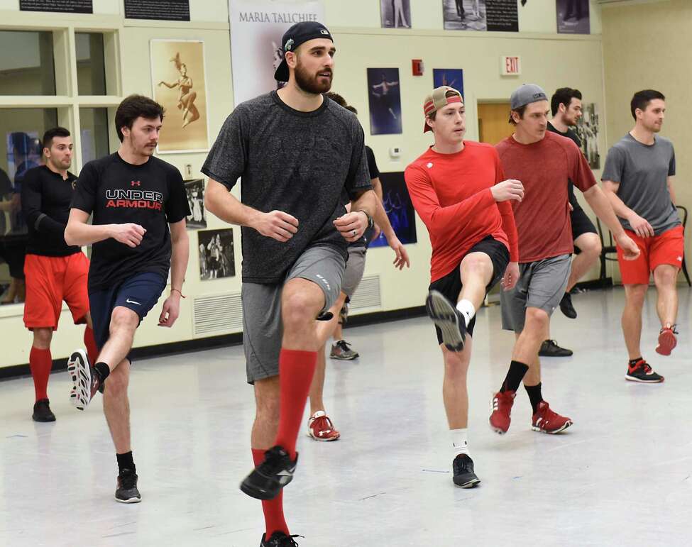 Hockey players try dance