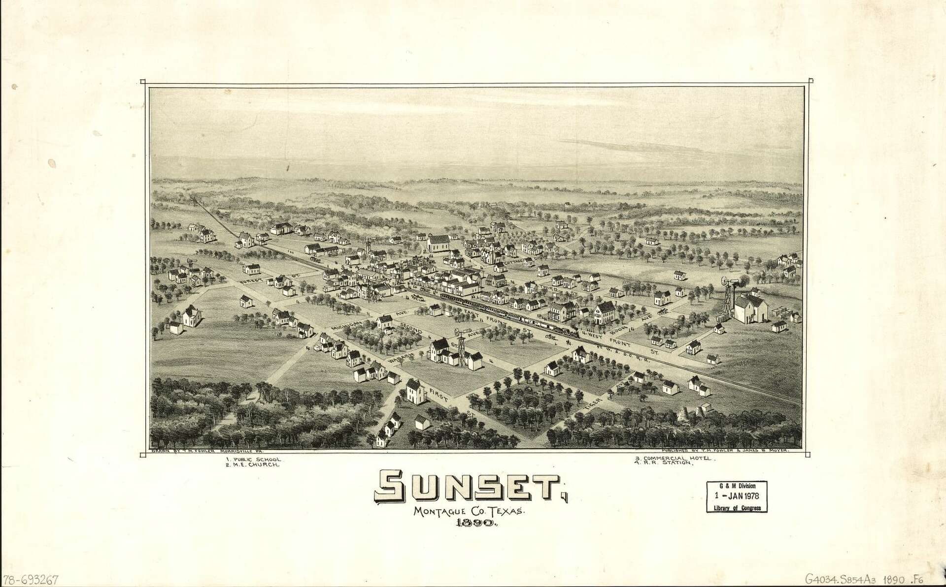 Library of Congress maps show an aerial view of early Texas