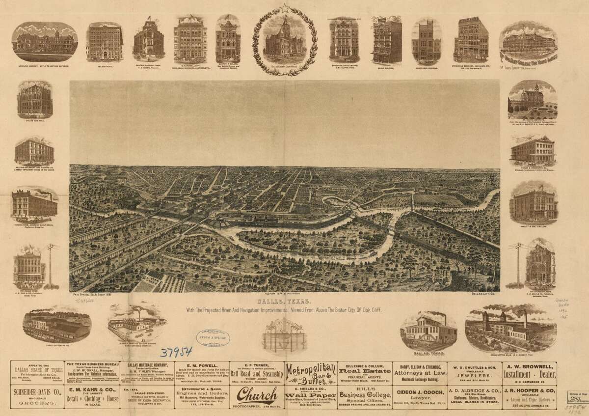 Library of Congress maps show an aerial view of early Texas