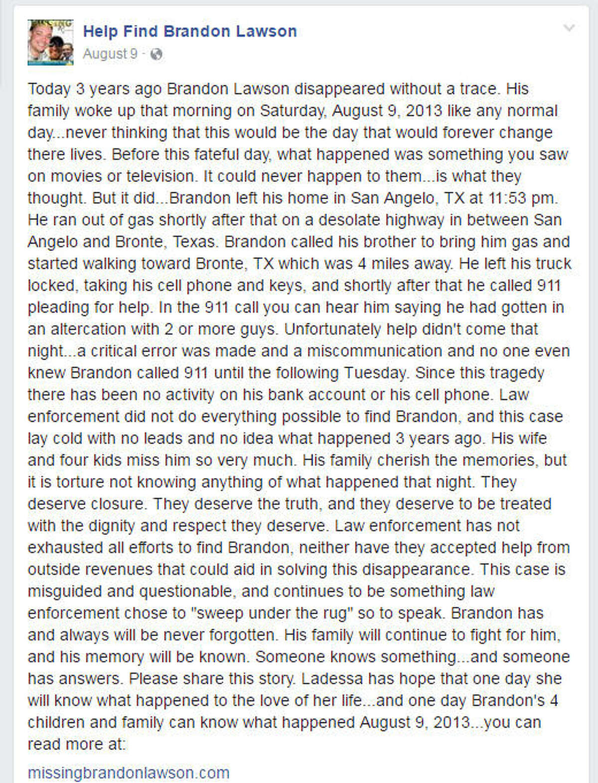 Missing Brandon Lawson