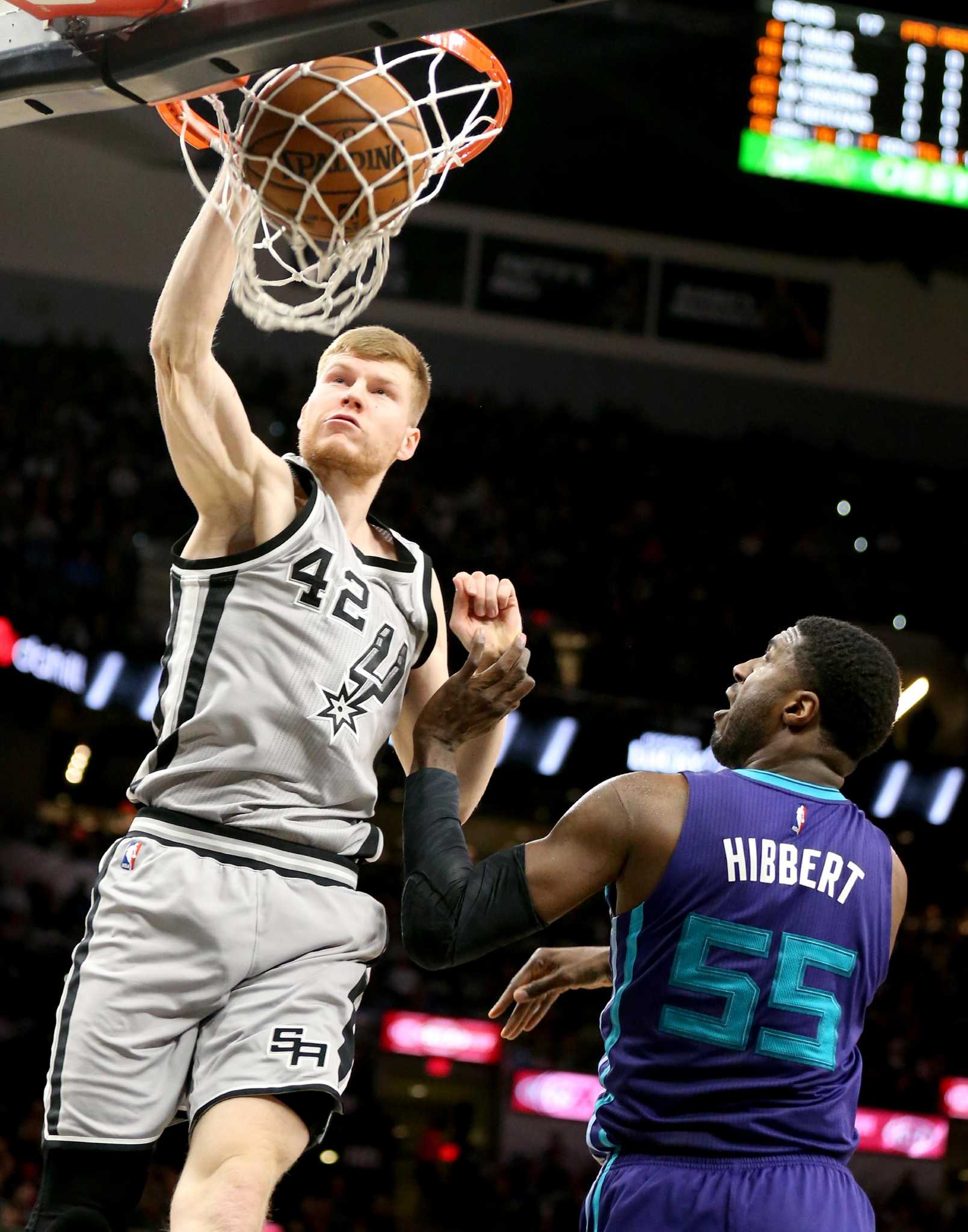 Spurs' Davis Bertans hammered home a vicious dunk against the Hornets
