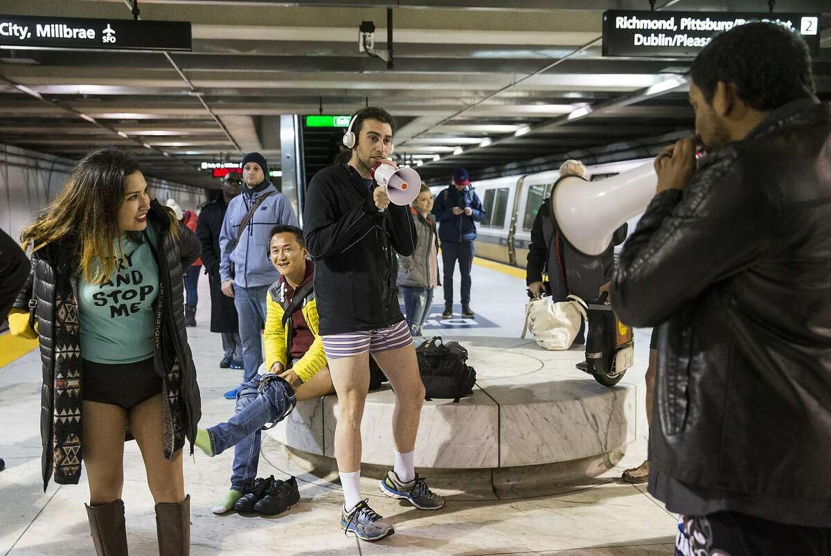 Annual 'no pants' BART ride attracts participants despite huge storm