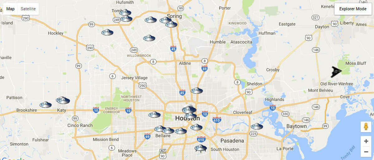 UFO map shows where you're most likely to see 'alien spacecraft' in Houston