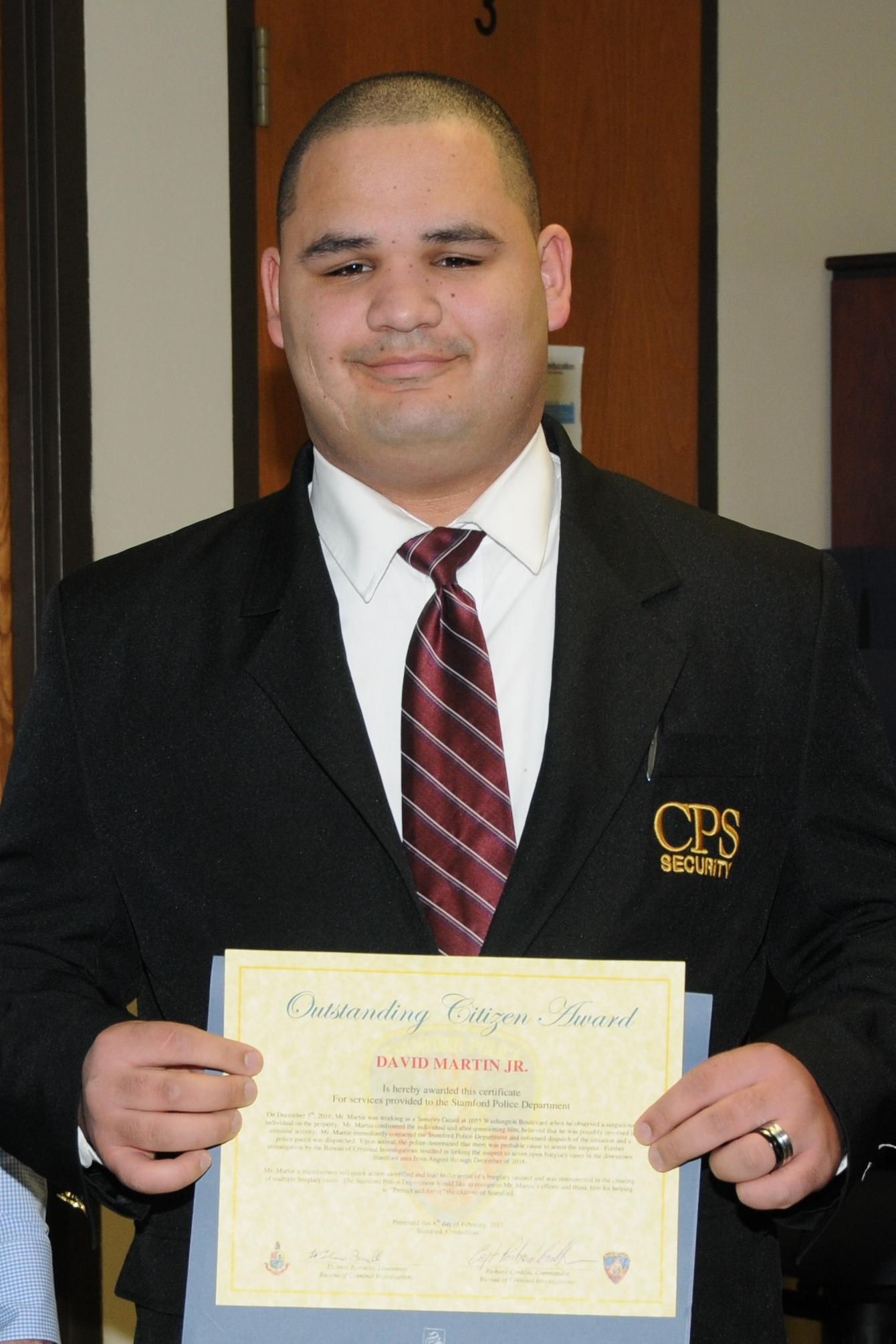 Stamford security guard recognized for helping catch ‘professional burglar’