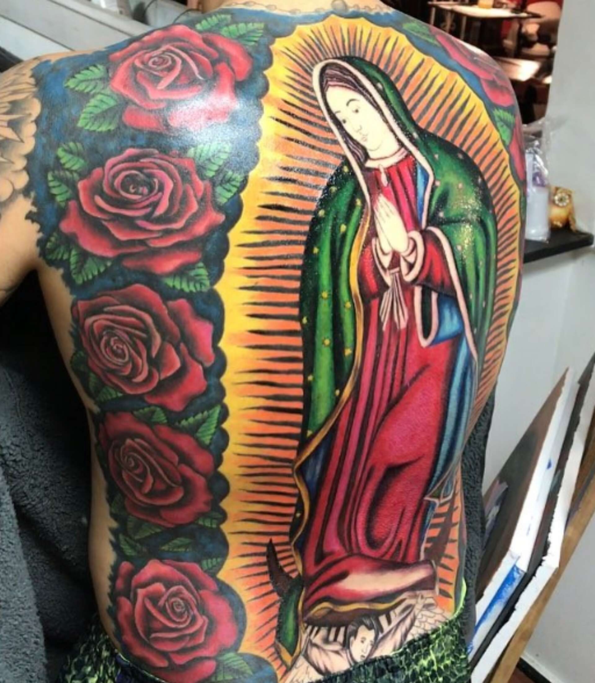 Virgen De Guadalupe Tattoo With Roses 3315
