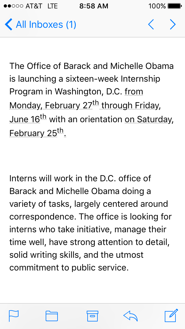 Office of Obama offers internships