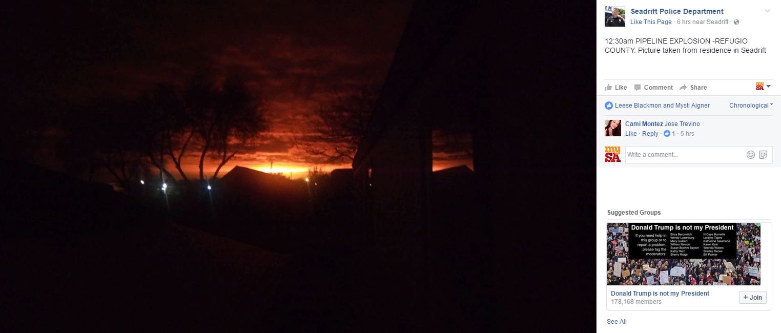 Gas pipeline explosion in Refugio seen, felt more than 50 miles away