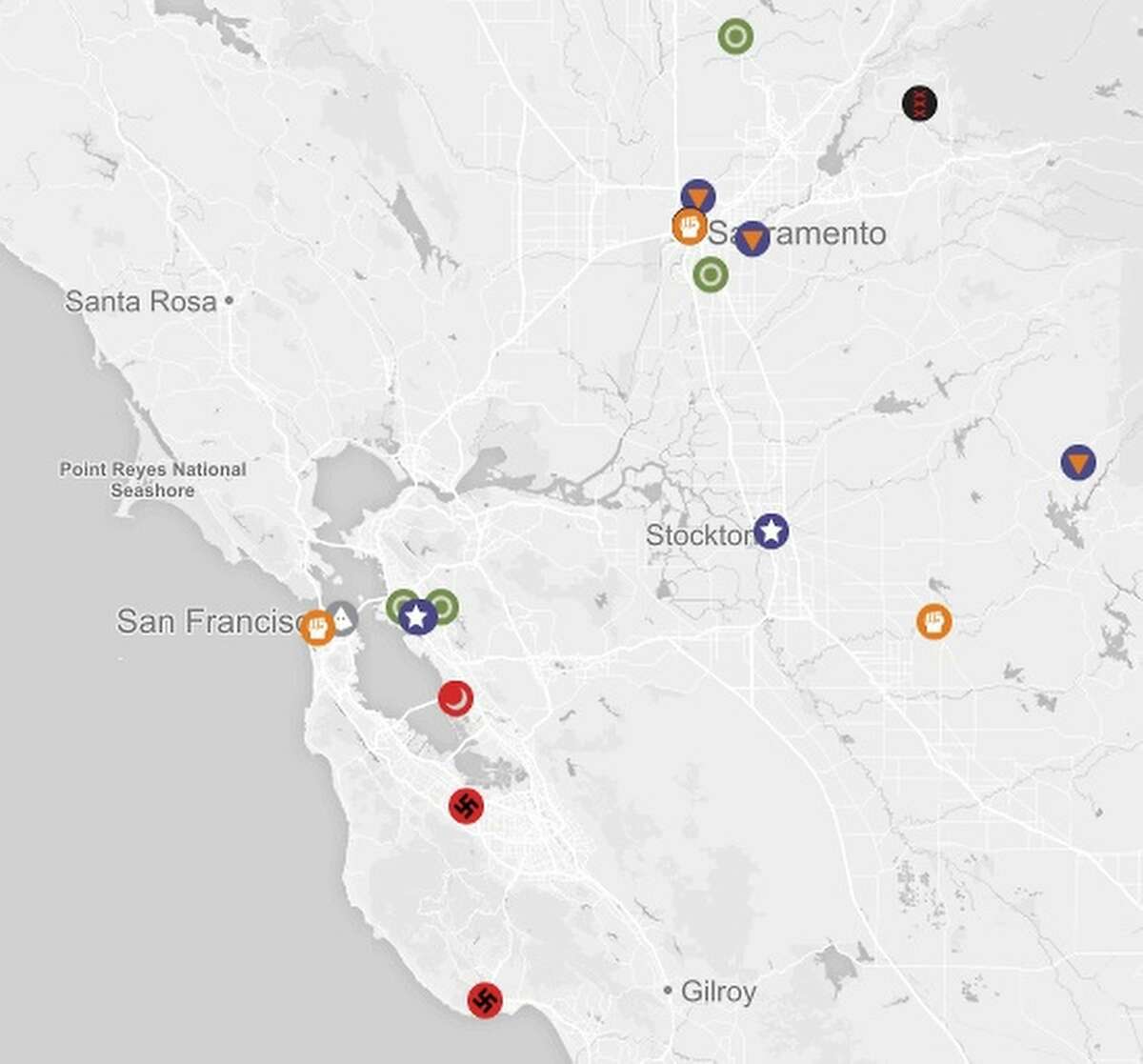 Map shows where Northern California's hate groups can be found