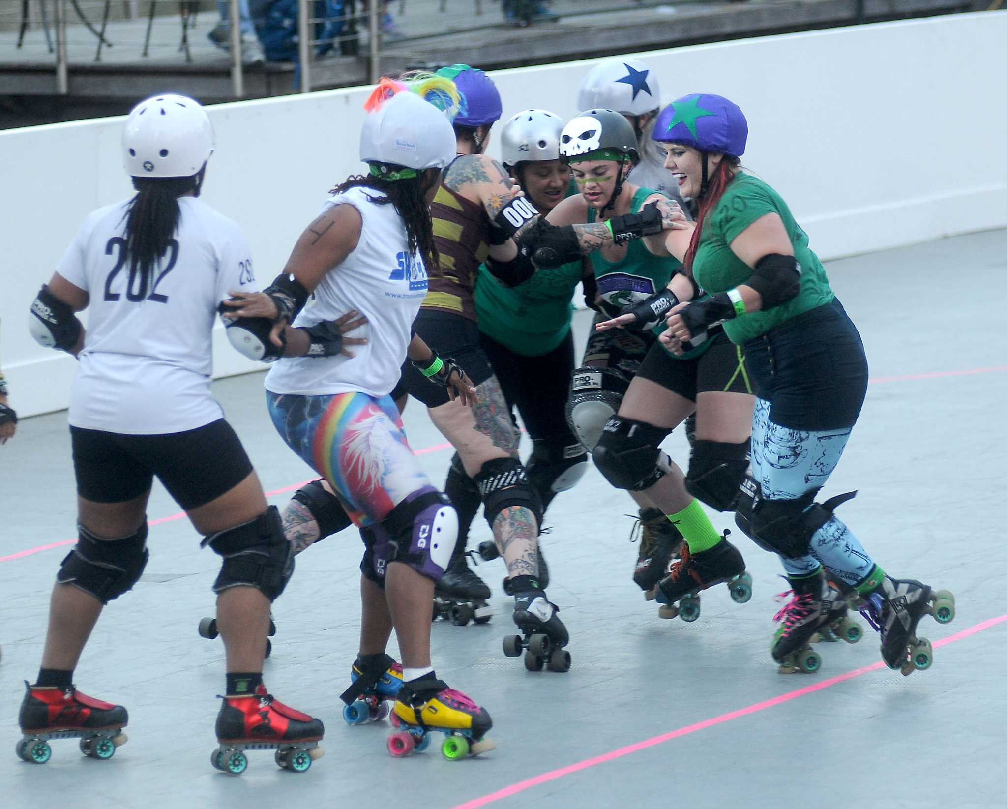 Opening night celebration of Houston's first outdoor roller rink