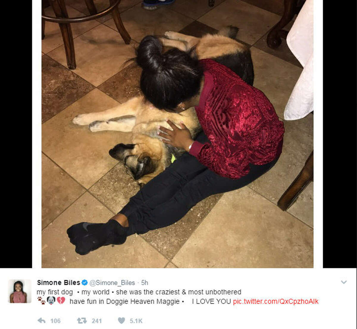 Simone Biles shares heartbreaking news about beloved dog Maggie on ...