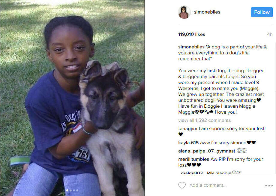 Simone Biles shares heartbreaking news about beloved dog Maggie on ...