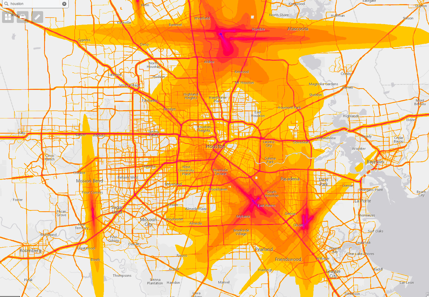 Map shows where Houston's noisiest areas are
