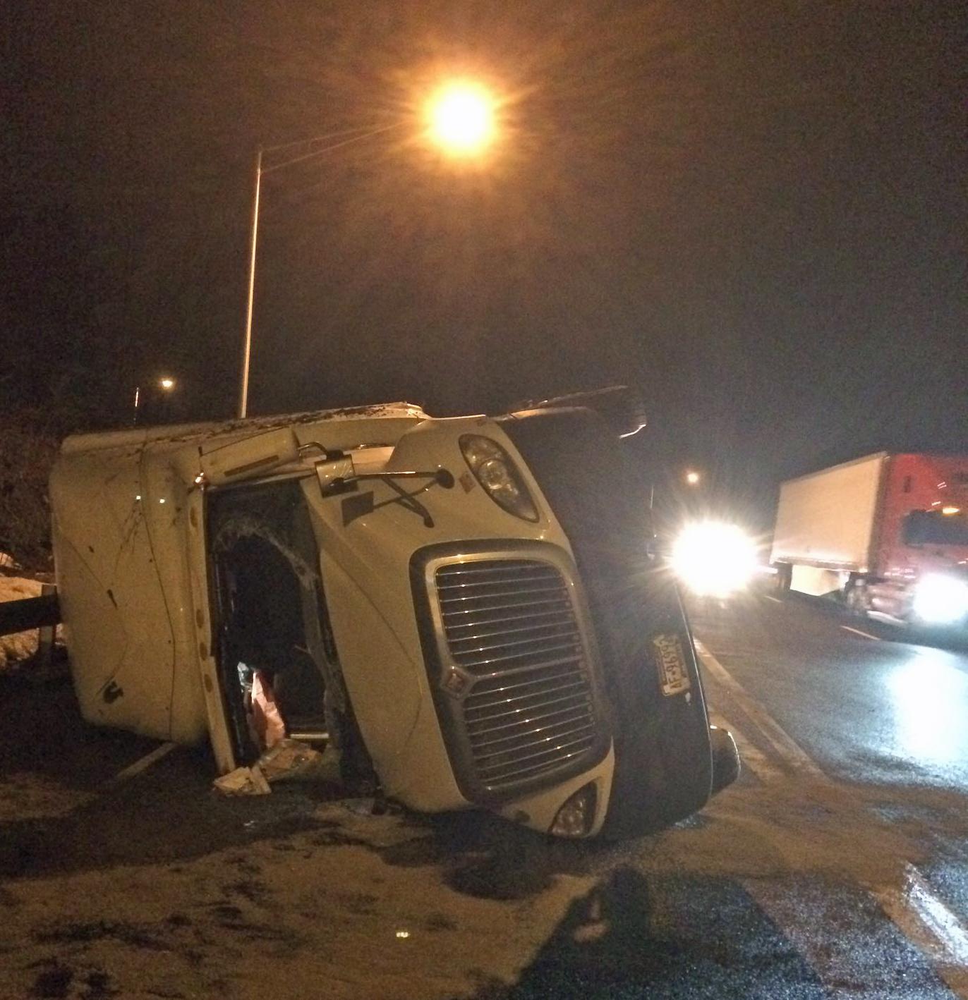 Lanes reopen after banana truck flips on I-84