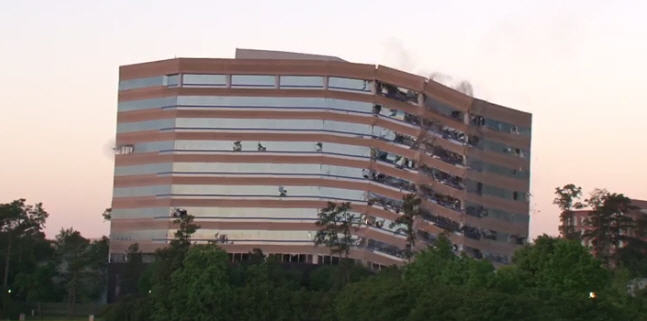 Watch this Woodlands office building crumble in fabulous controlled ...