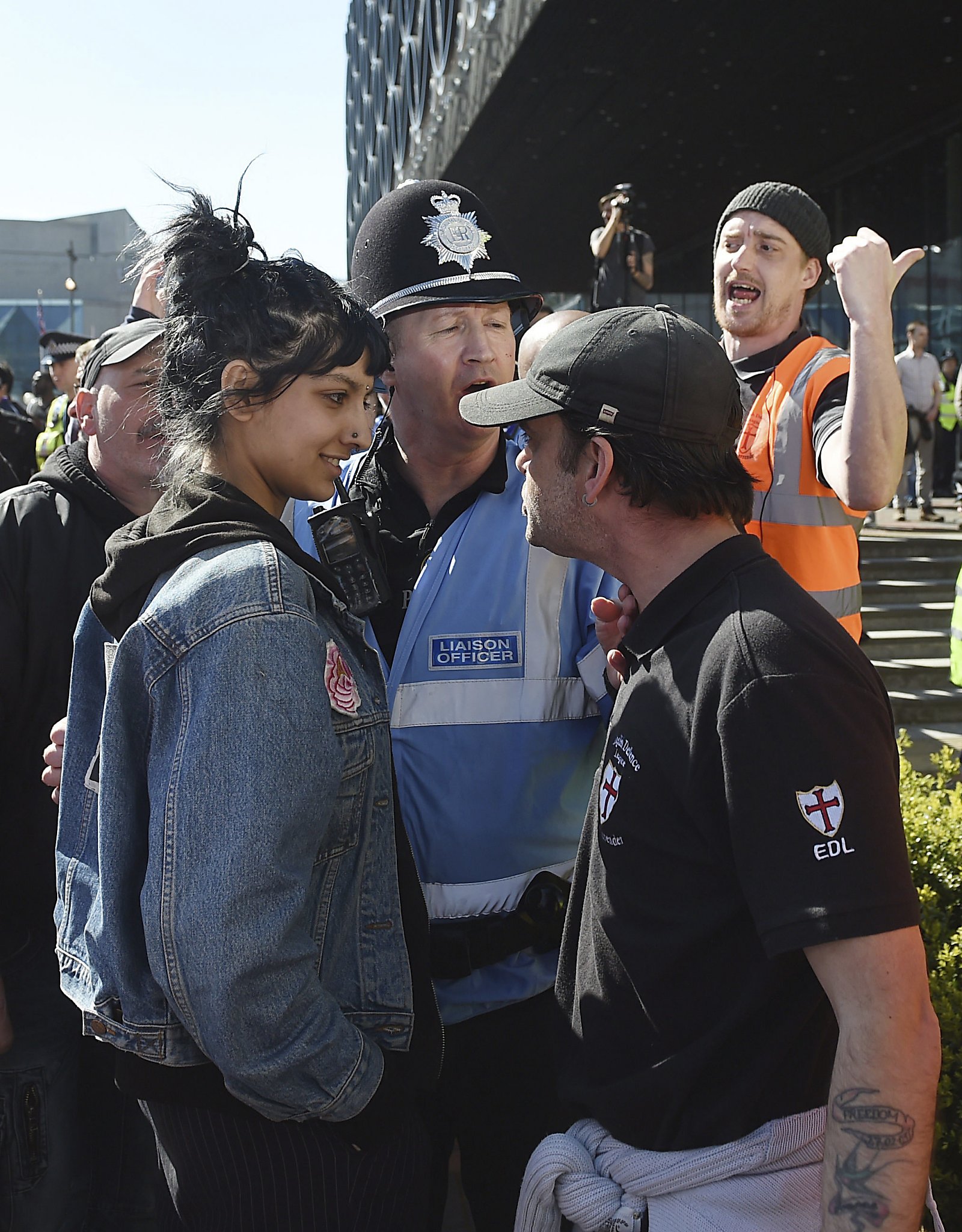People are loving this woman's reaction to far-right protesters