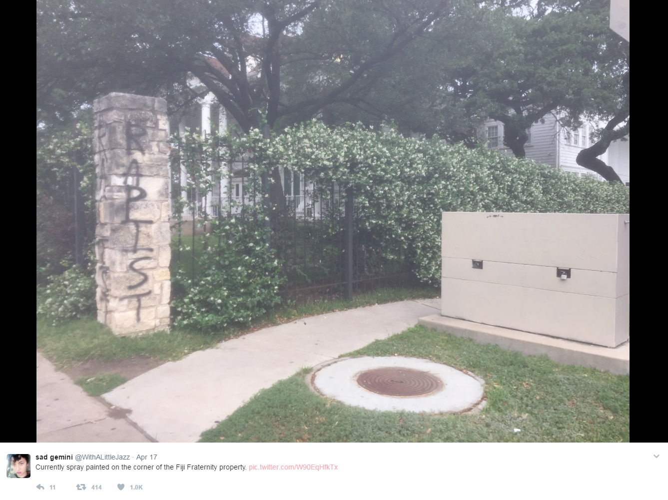 UT fraternity house hit with graffiti calling them rapists, racists