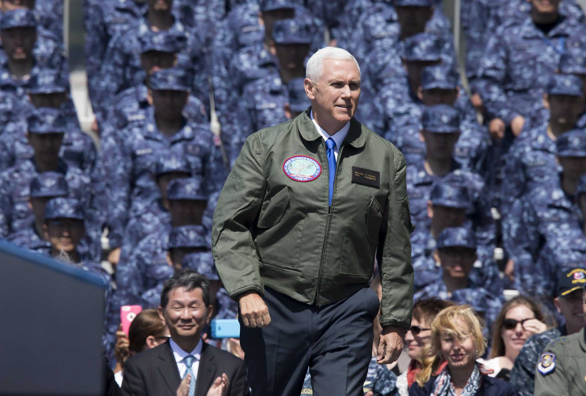Pence visits carrier as questions emerge over trump’s ‘armada’