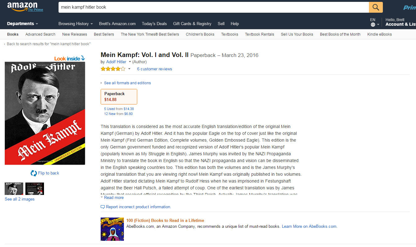 Hitler's book selling on Amazon for meaningful price to Nazis