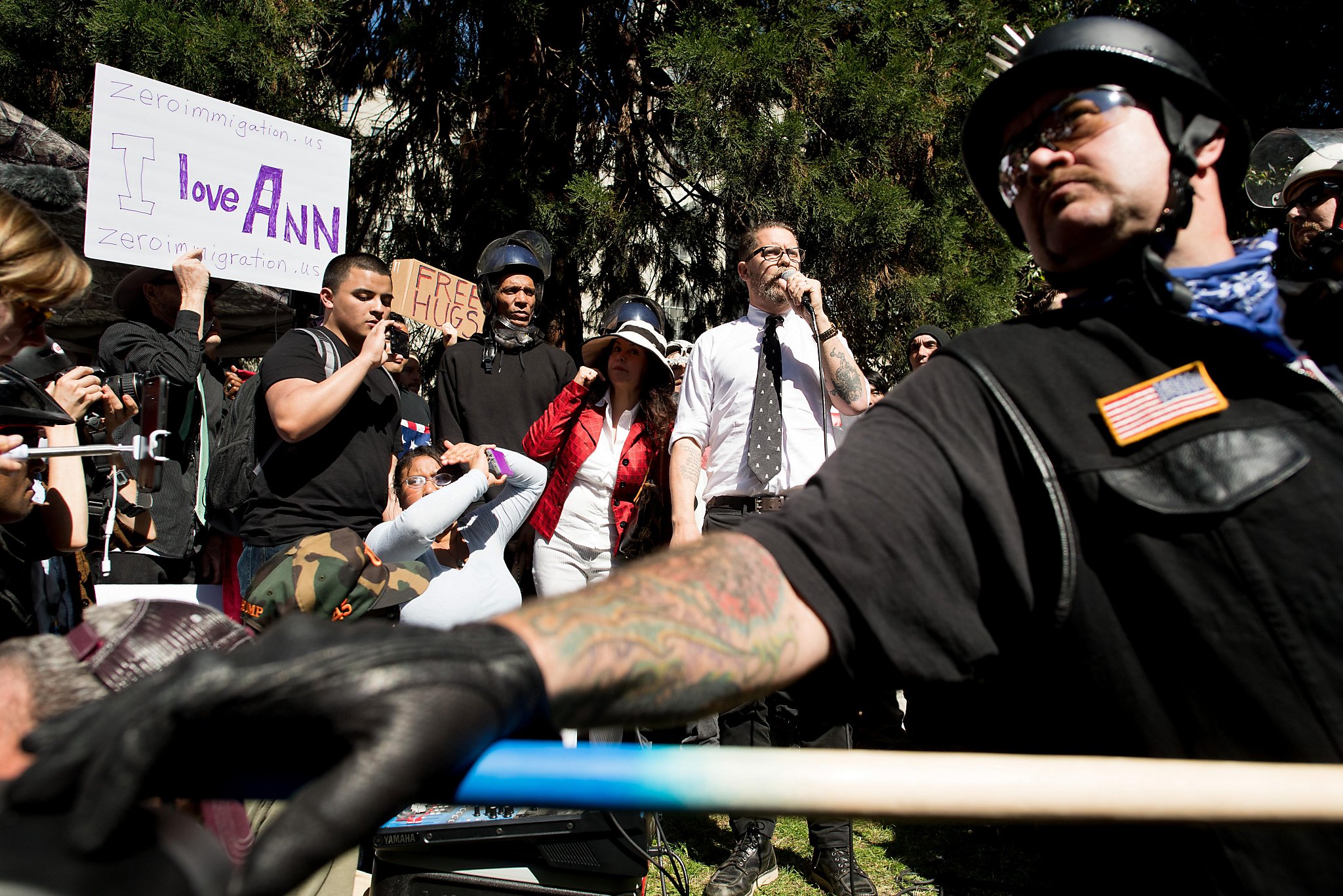 Left, right Berkeley protesters display civility along with signs
