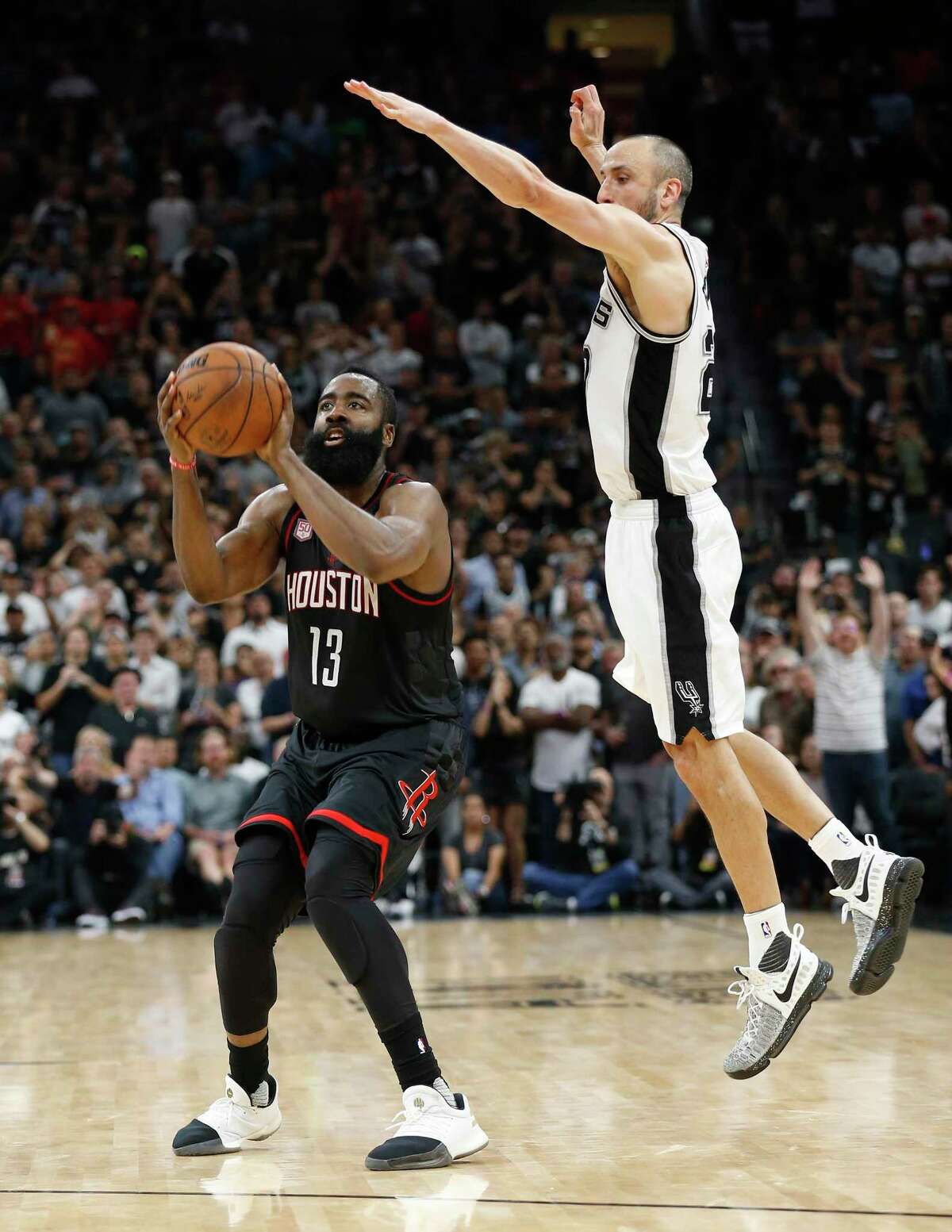 Frame-by-frame look at Manu Ginobili's vicious block on James Harden in OT