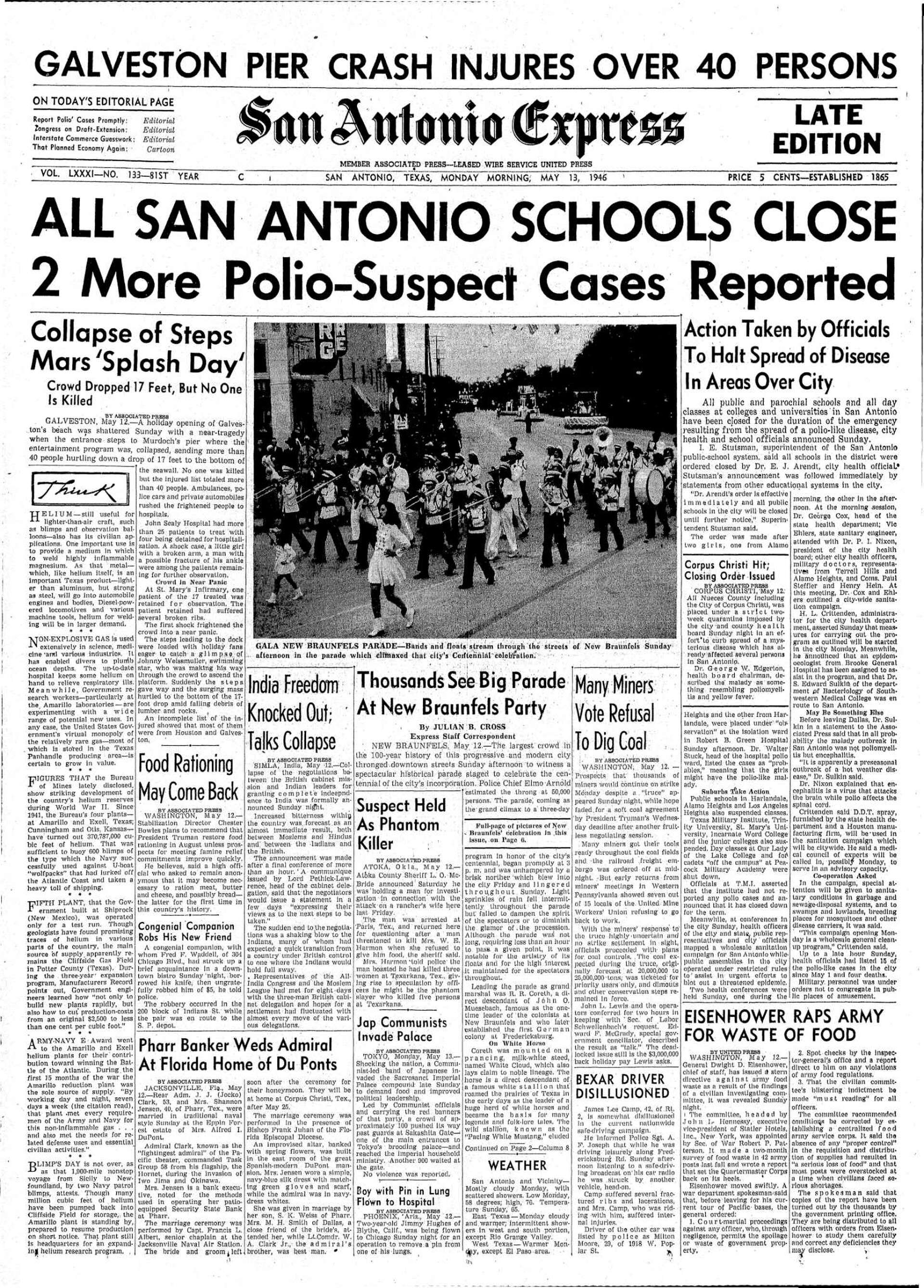 Much like COVID-19, polio shut down schools, public places in 1946 ...