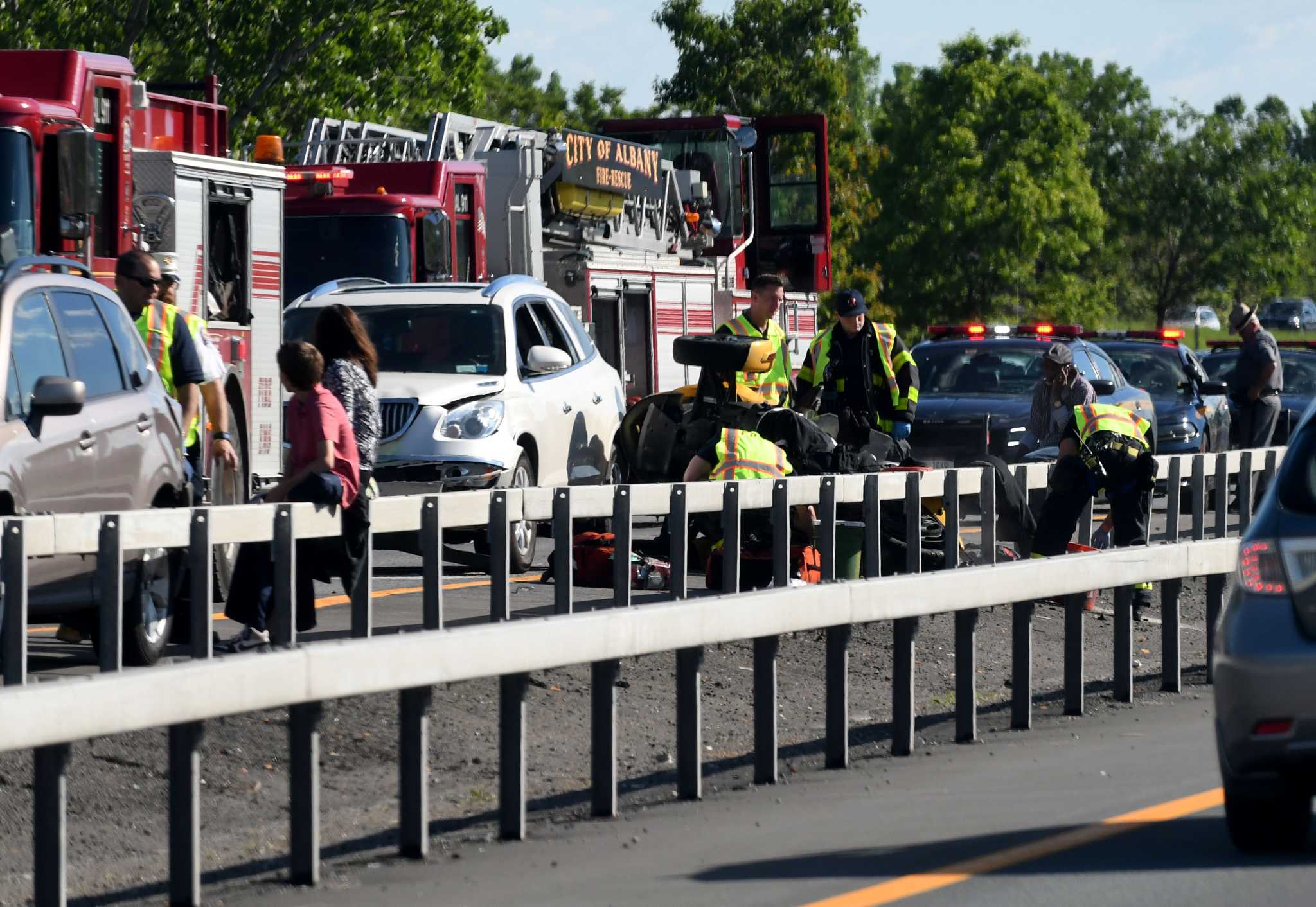 Emergency personnel respond to I-787 crash