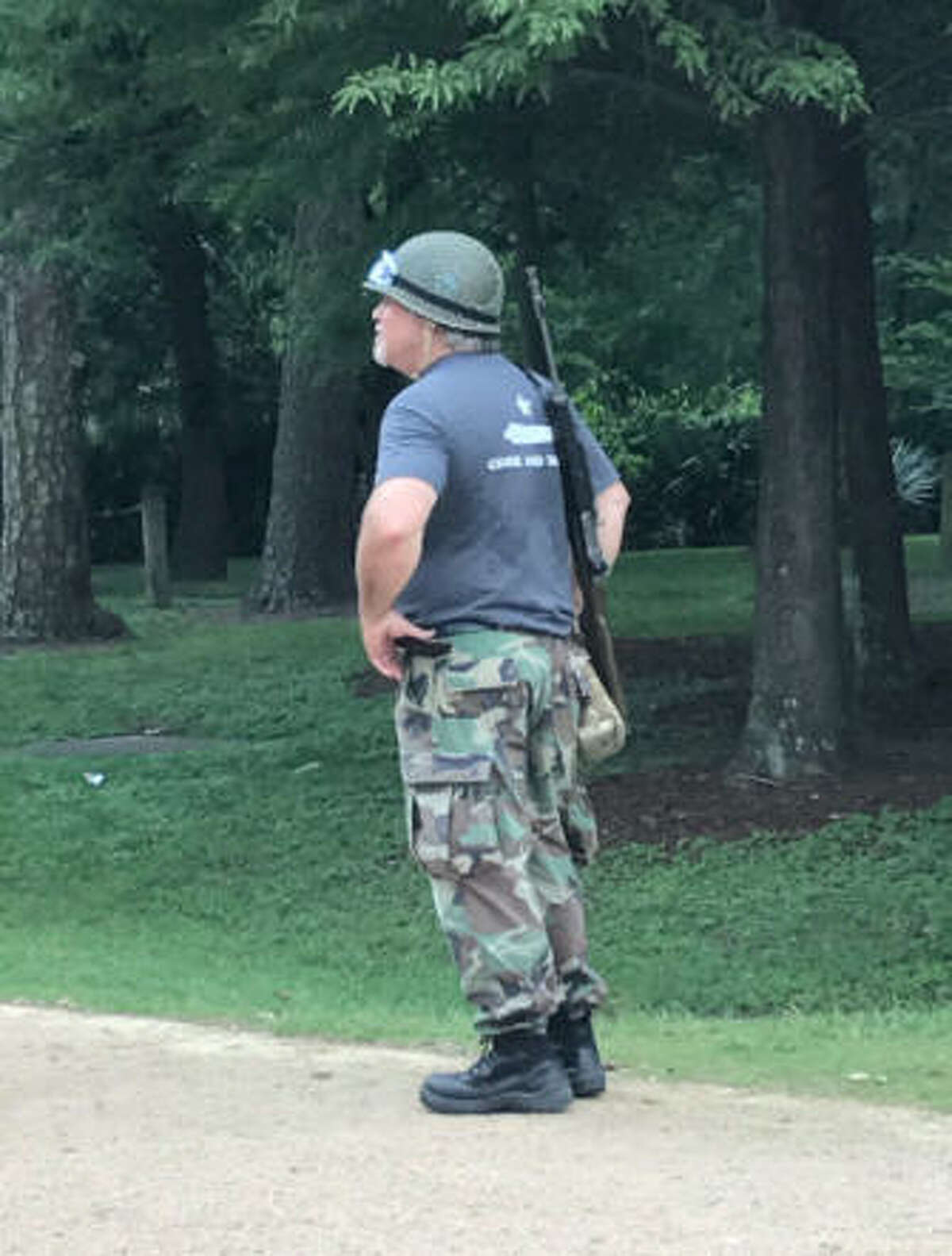 Armed protesters at Hermann Park defend Sam Houston statue