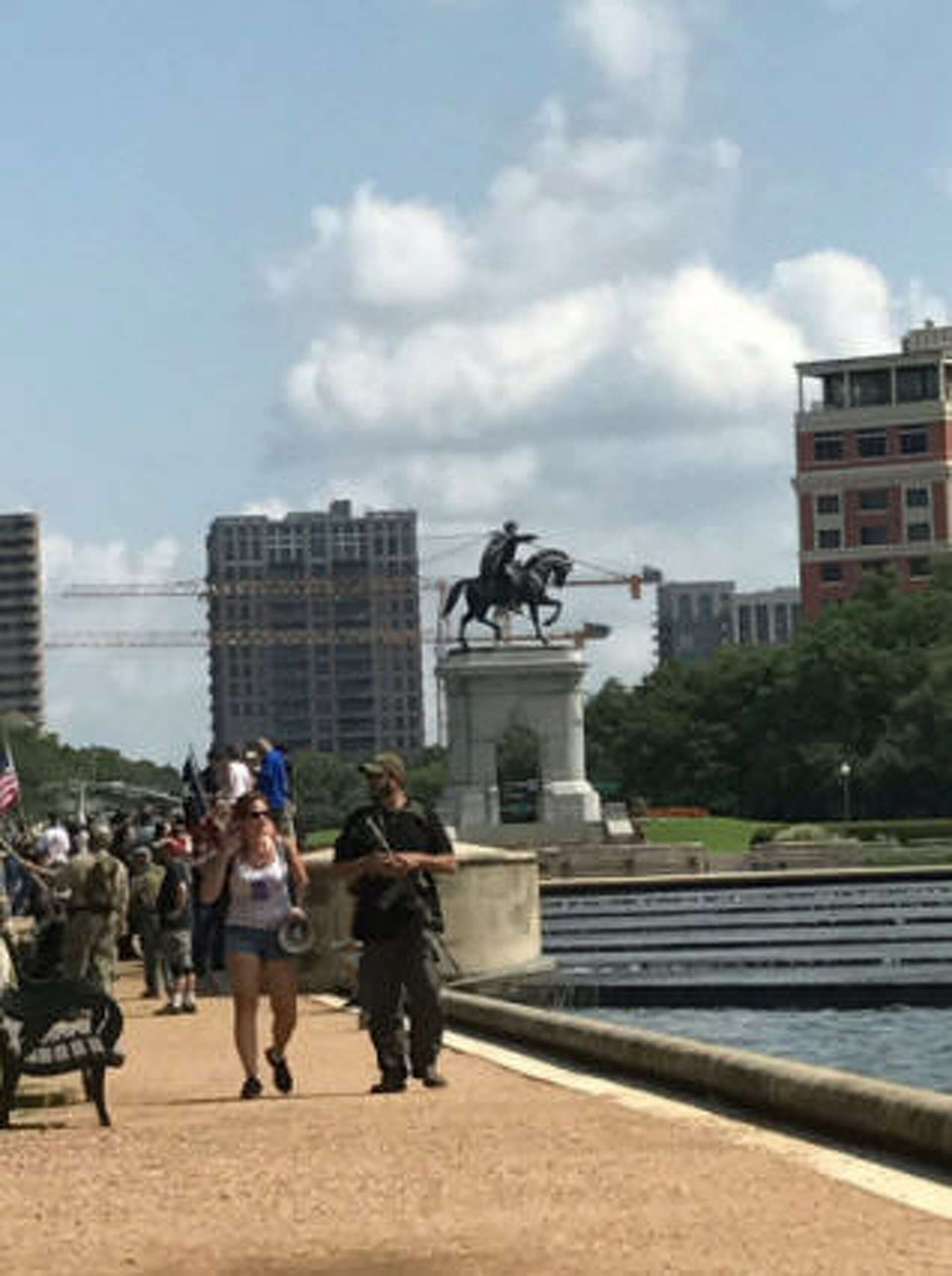 Armed protesters at Hermann Park defend Sam Houston statue