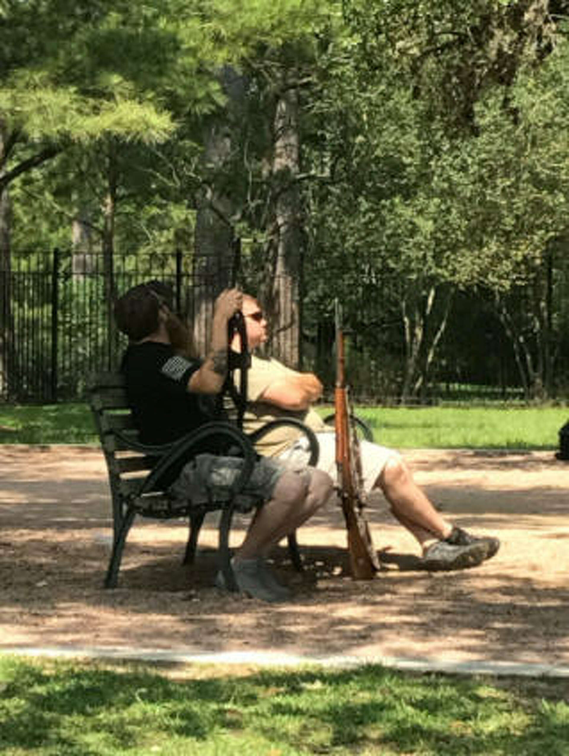 Armed protesters at Hermann Park defend Sam Houston statue