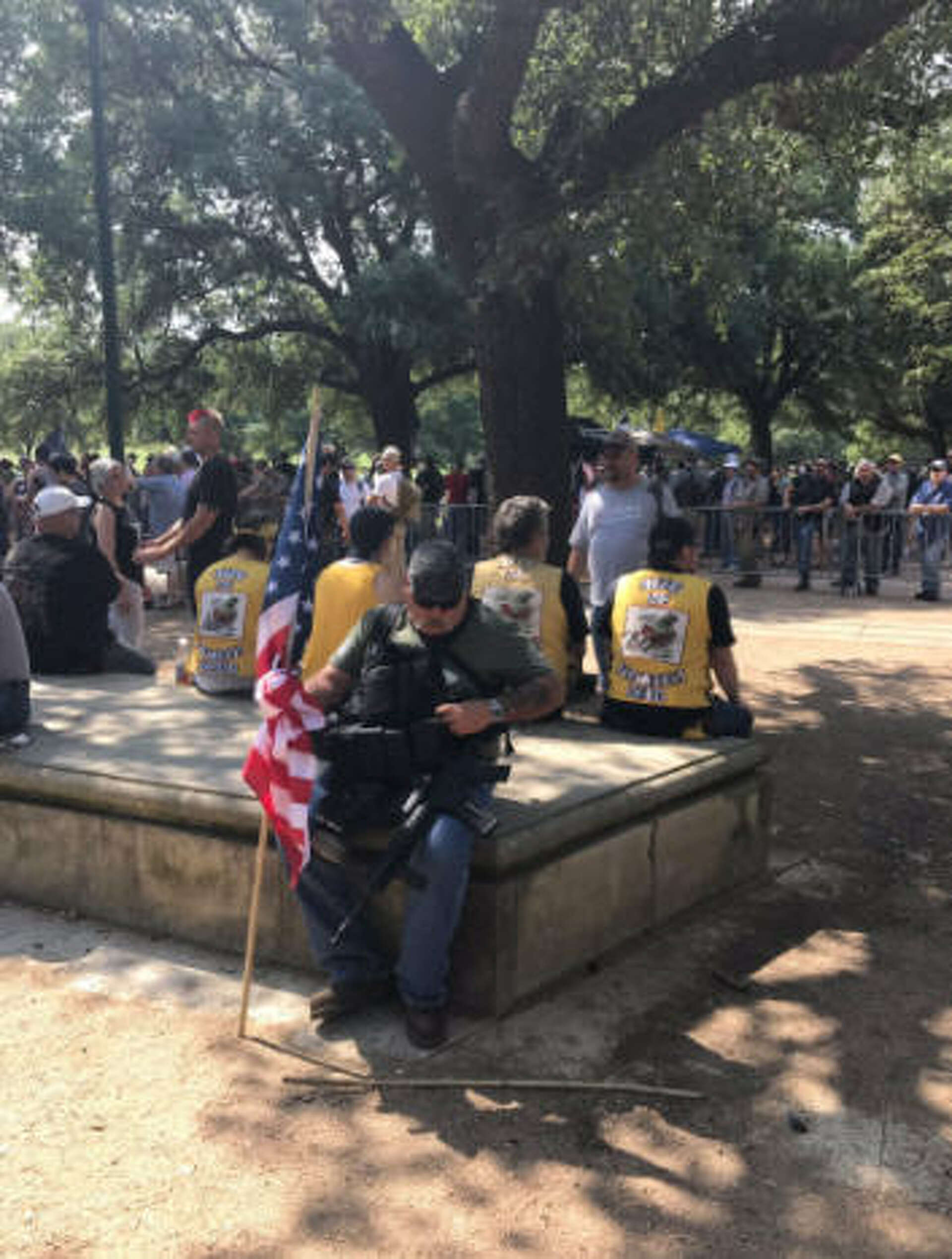 Armed protesters at Hermann Park defend Sam Houston statue
