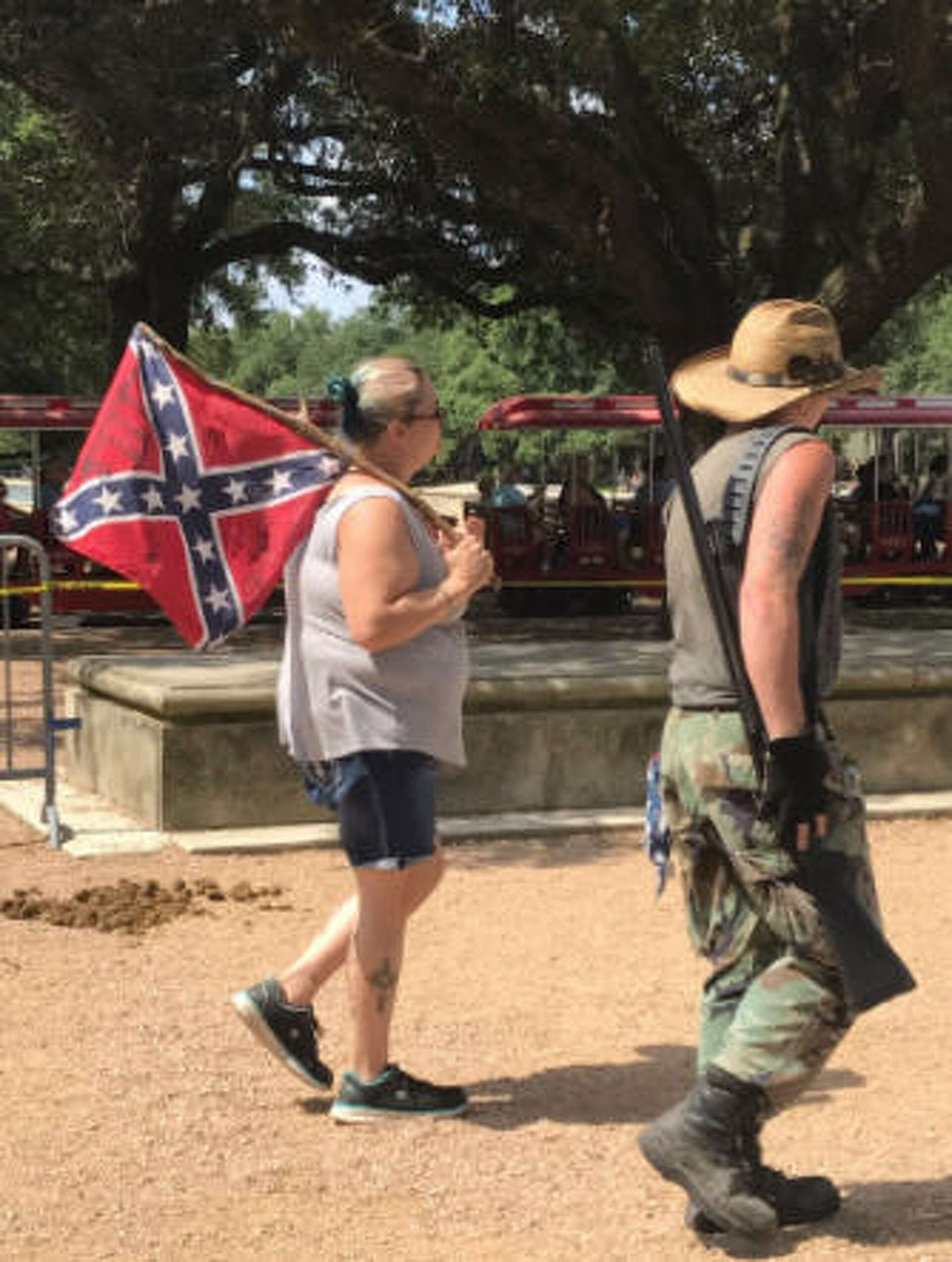 Armed protesters at Hermann Park defend Sam Houston statue