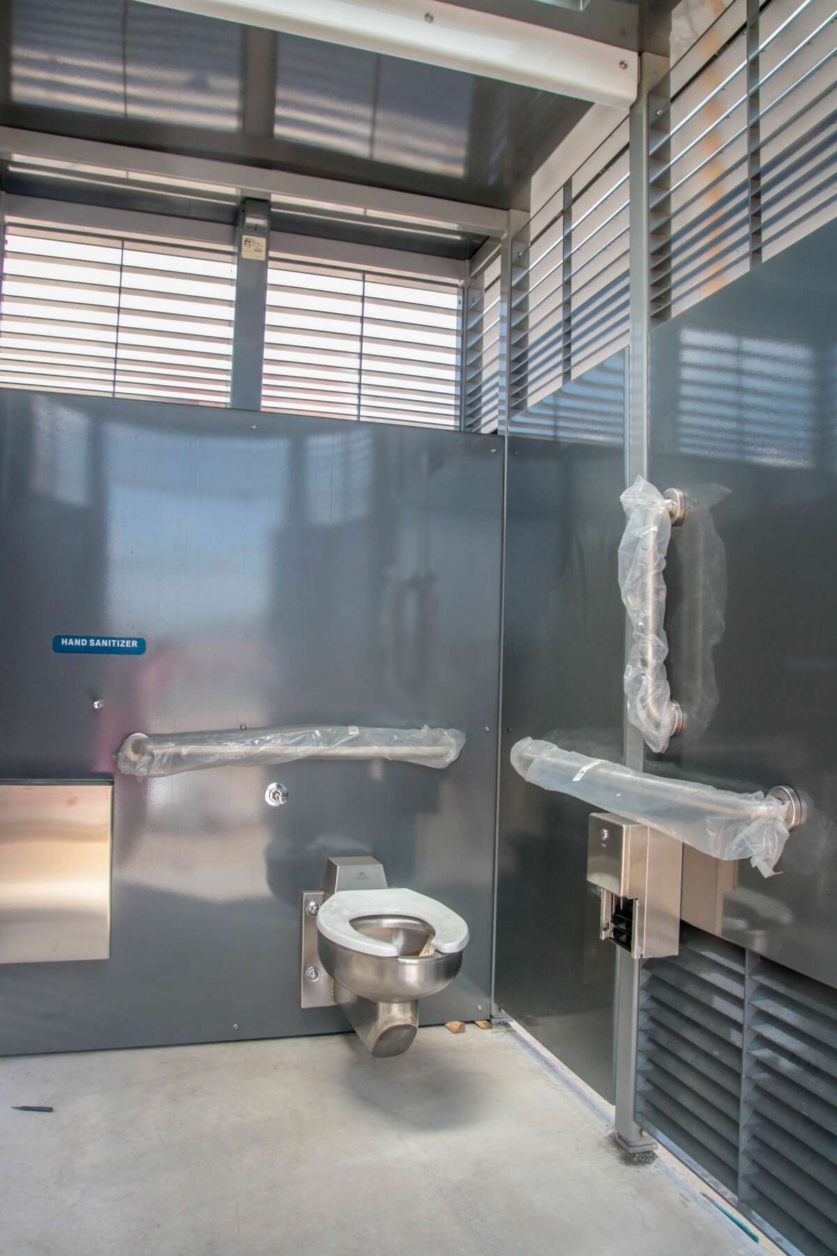 The first Portland Loo bathroom arrives at Galveston Seawall