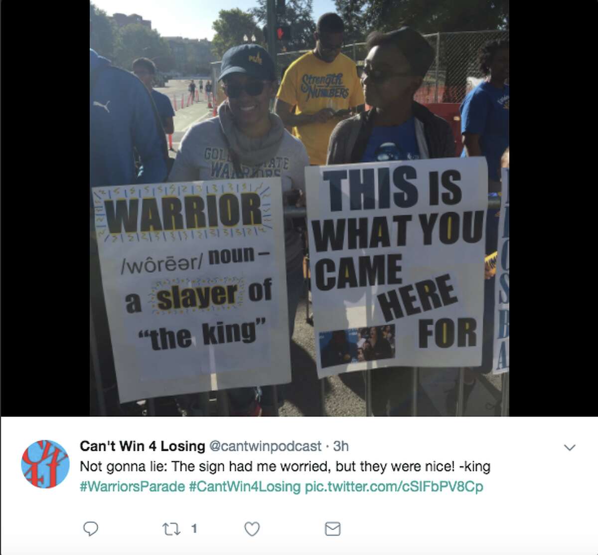 Warriors fans' signs at Thursday's parade get creative, throw shade