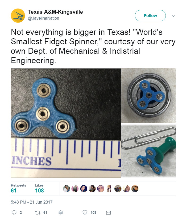 Texas A&M Kingsville students engineer 'world's smallest fidget spinner'