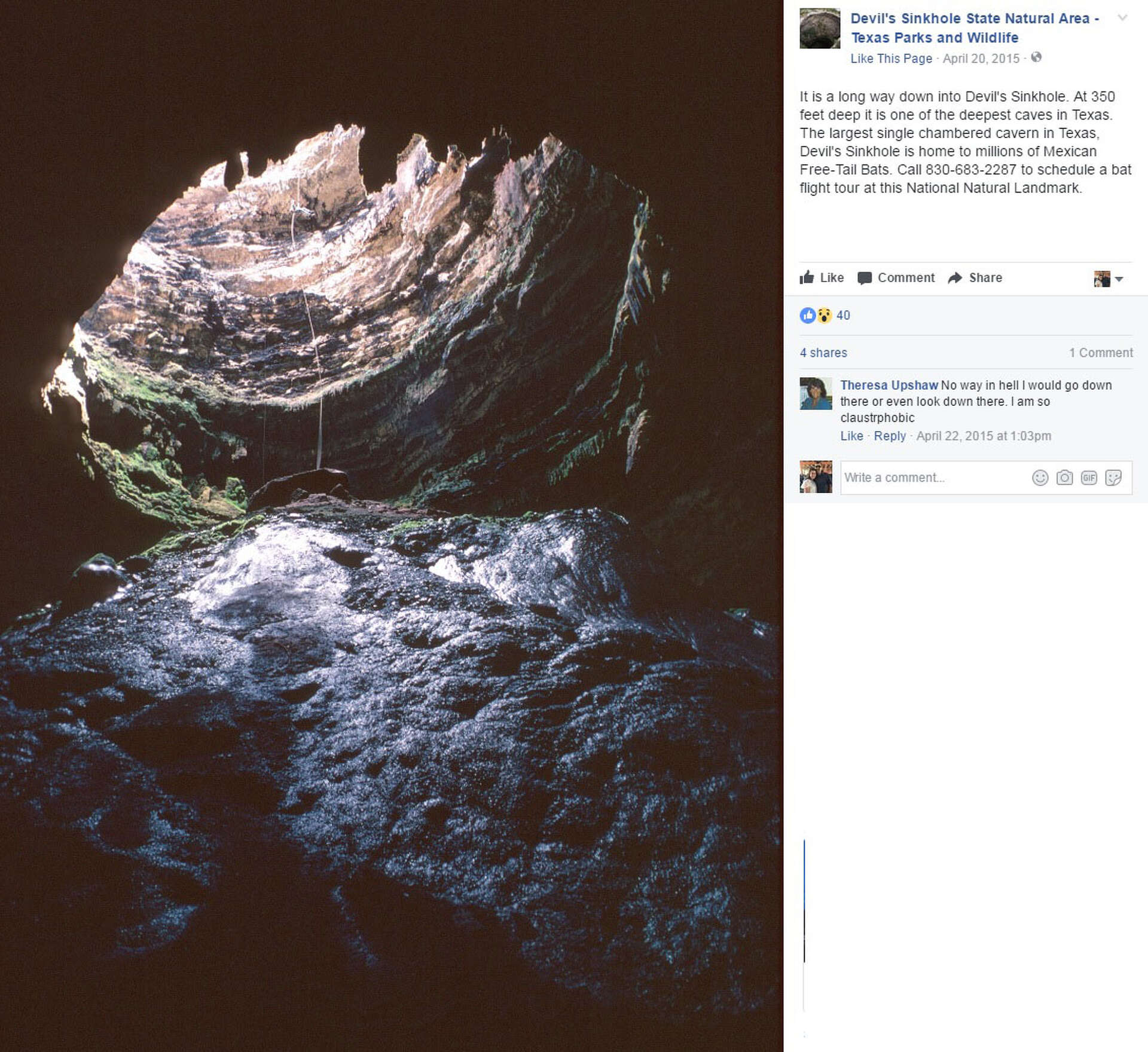 TPWD shares rare photos from inside the Devil's Sinkhole, which is off ...