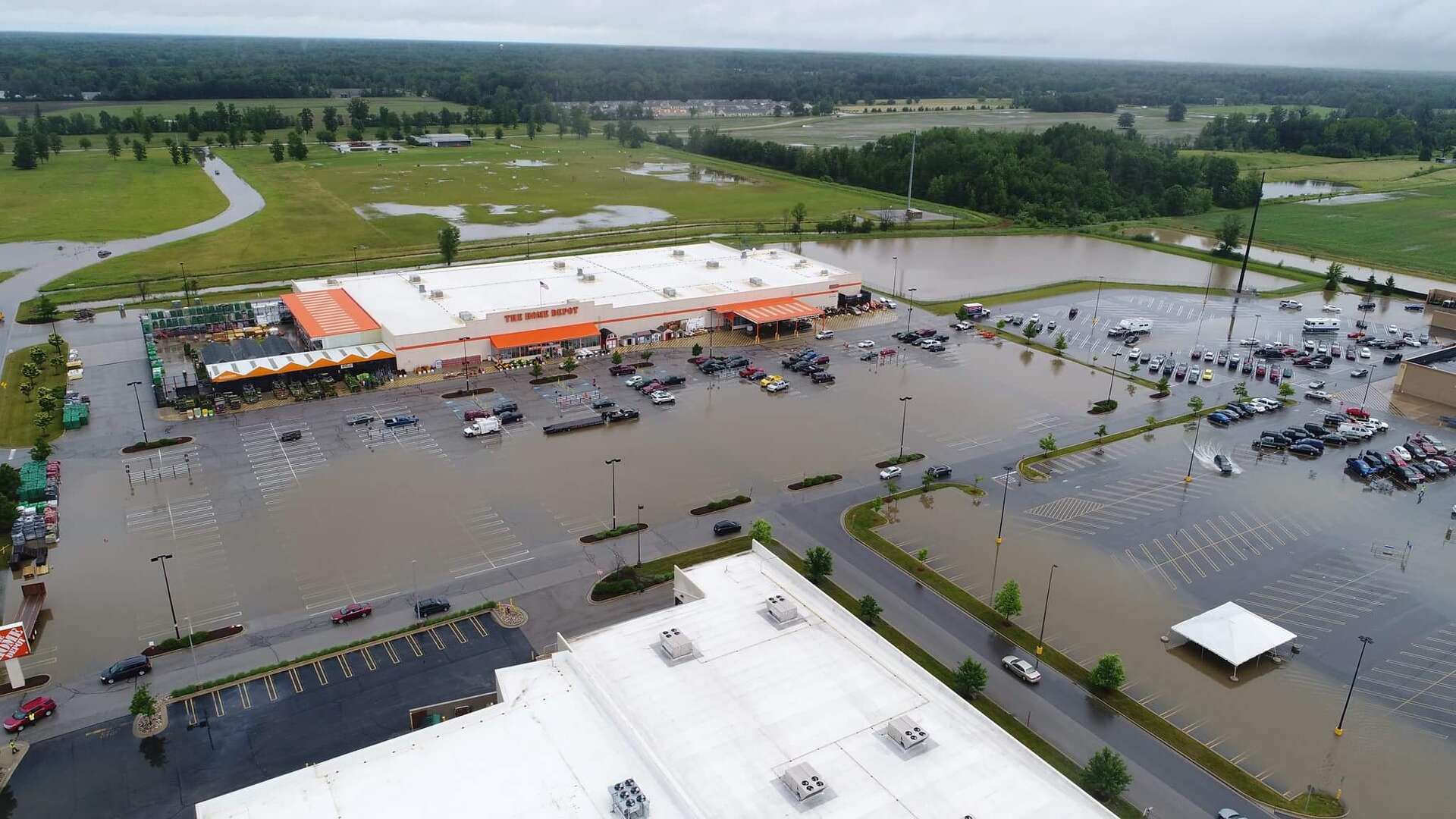 Images from drone show flooding near Midland Mall