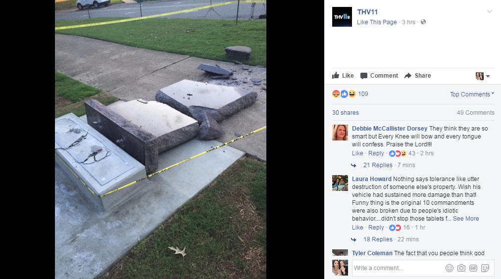 10 Commandments monument destroyed not even a day after being installed