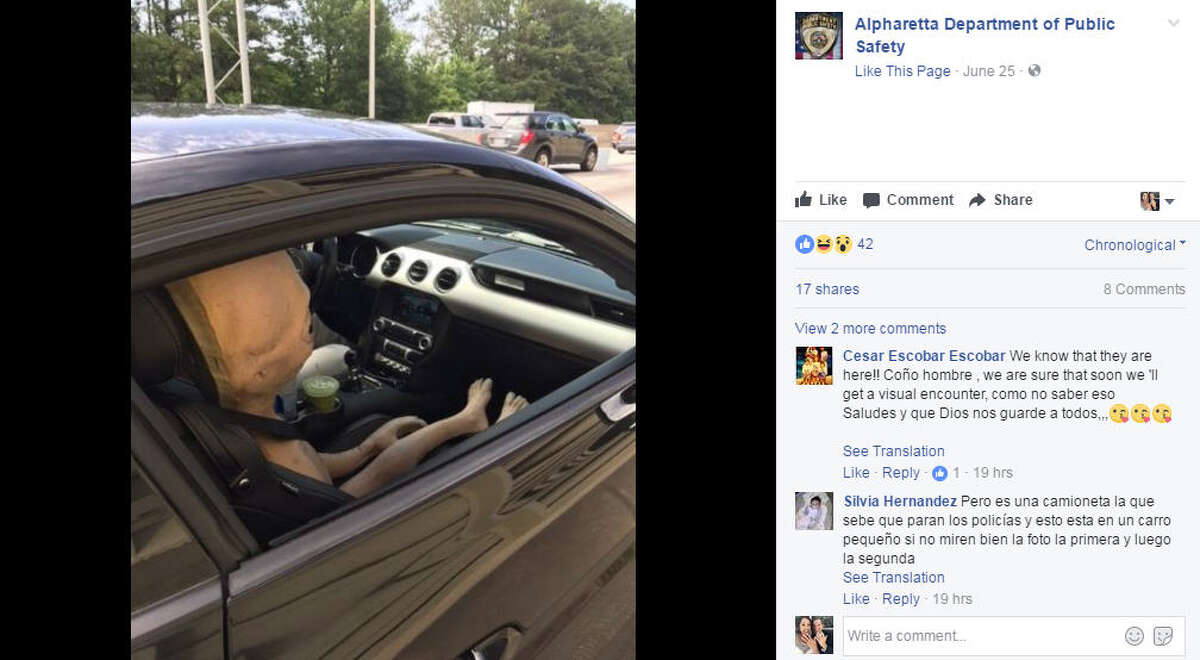Police pull over speeding car, find alien in the passenger seat