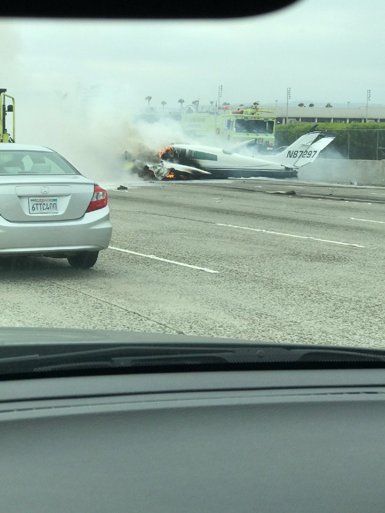 Fiery plane crash on SoCal freeway caught on video