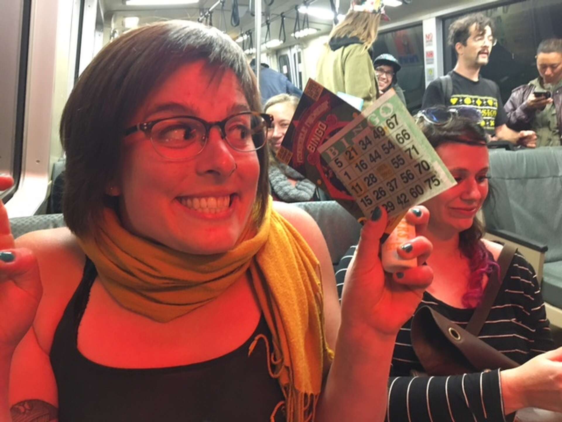 BART cars transformed into psychedelic bingo halls