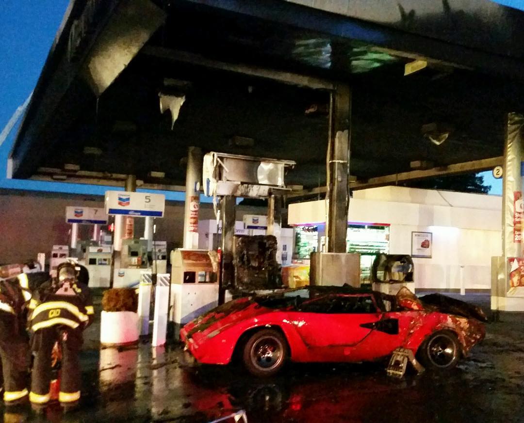 Lamborghini explodes into flames at Redwood City gas station