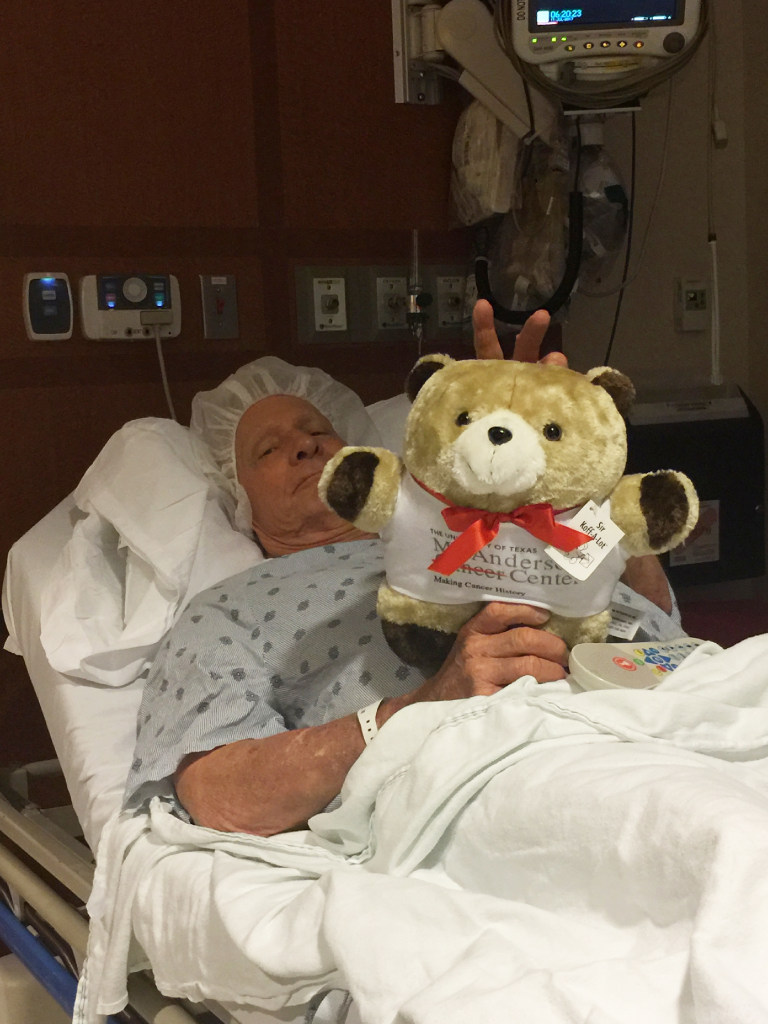 Recovering from cancer surgery, groggy dad retains sense of humor