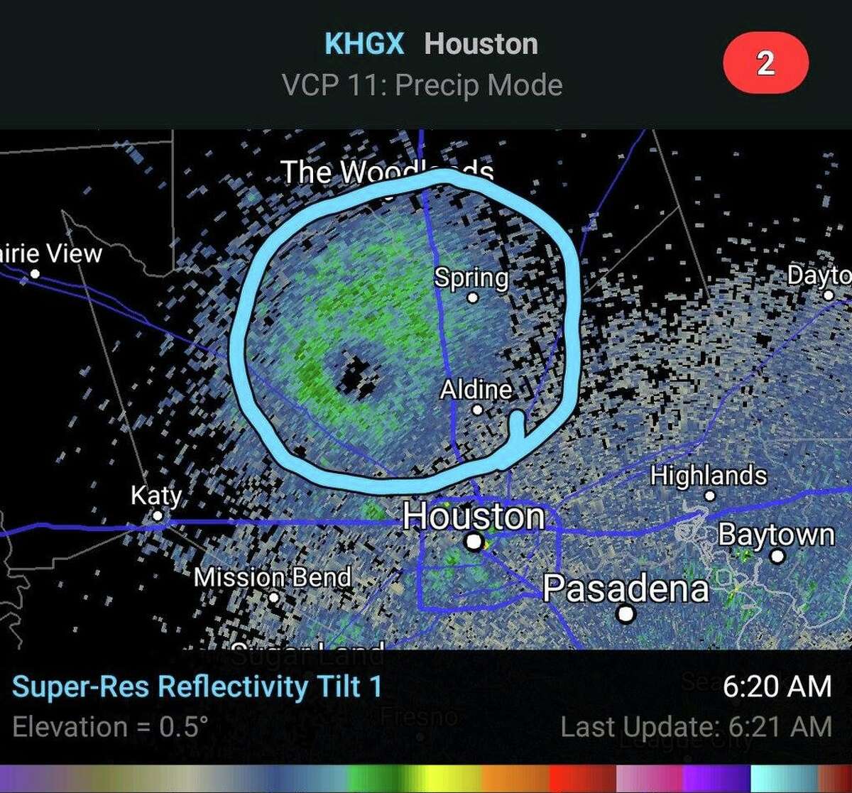 Birds caught on weather radar Wednesday morning near Spring