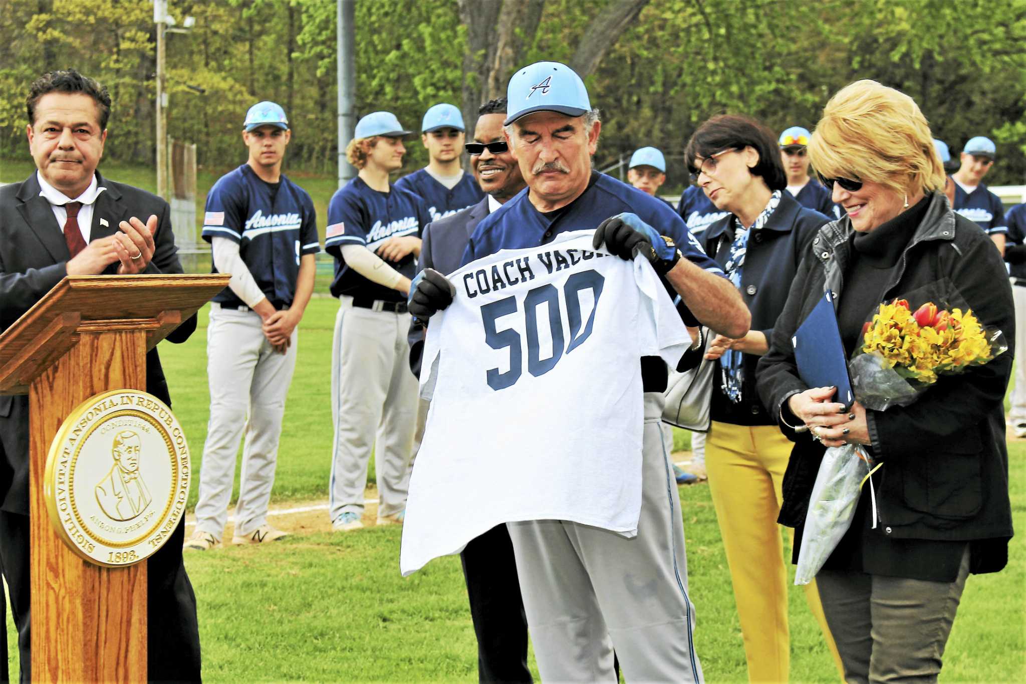 Ansonia honors longtime high school baseball coach for 500th-win milestone