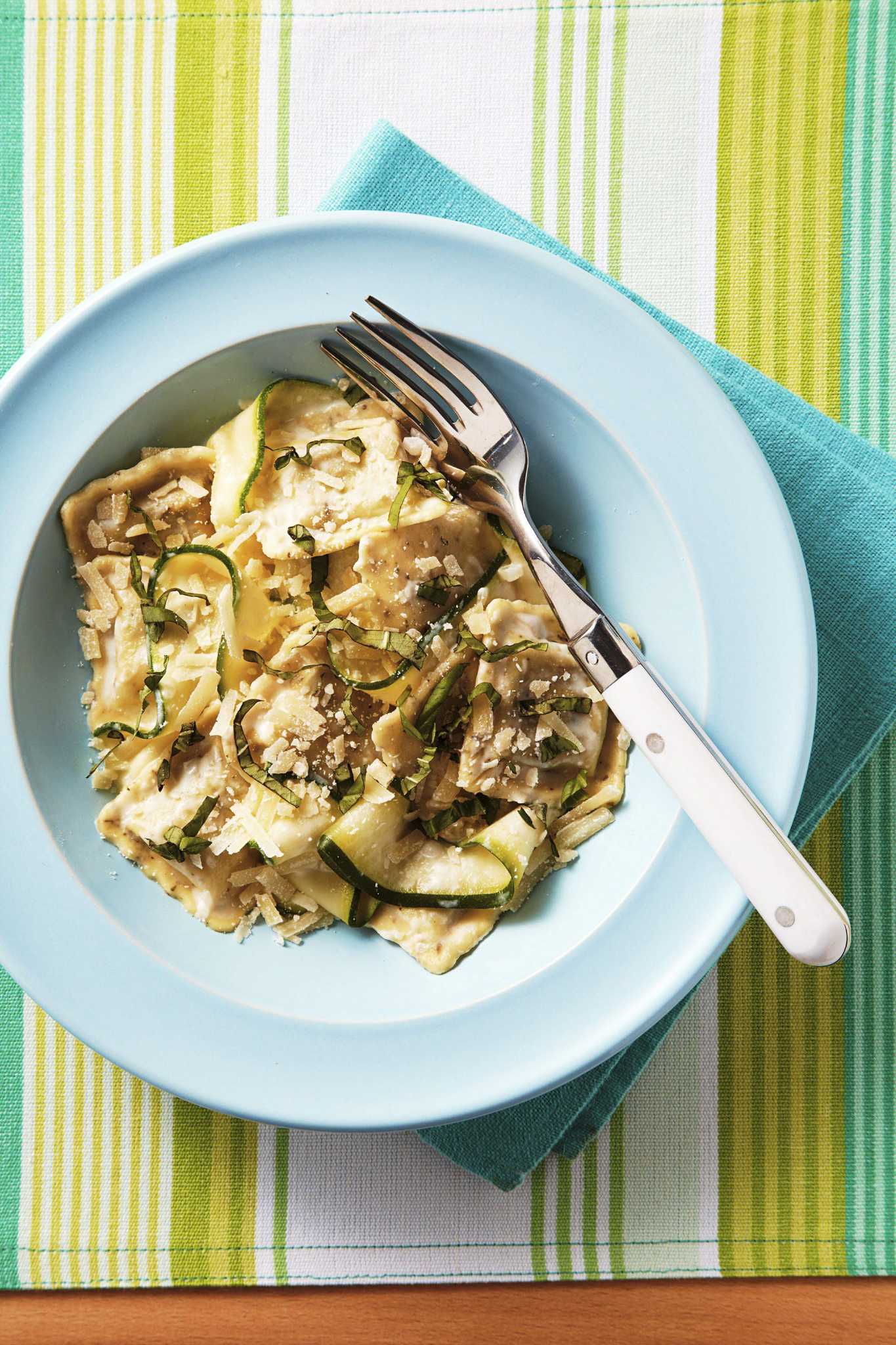 Spinach Ravioli With Zucchini Ribbons for supper tonight