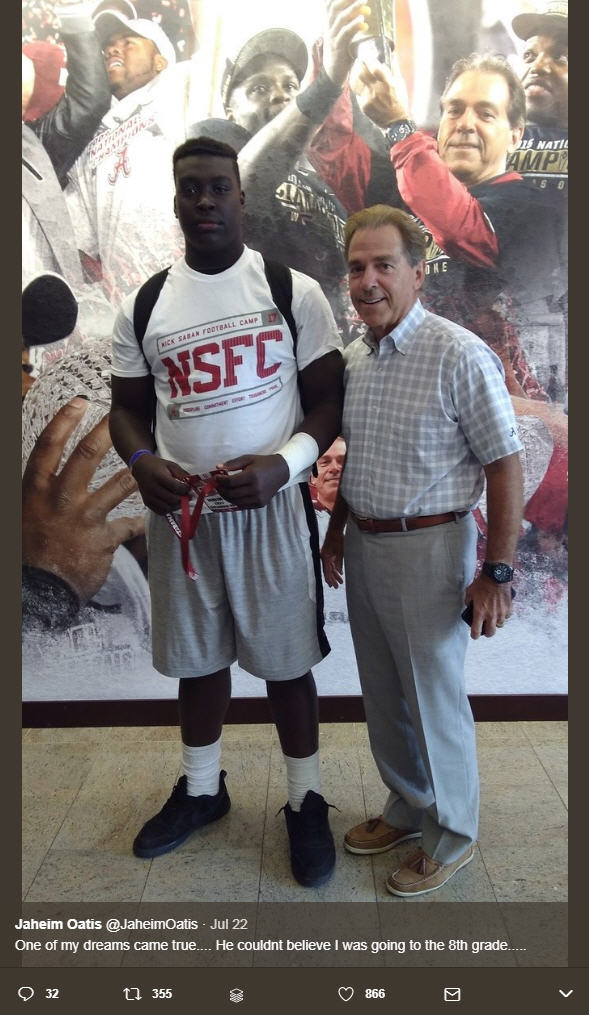 286-pound, 6'4" eighth-grader Jaheim Oatis getting scouted by multiple ...
