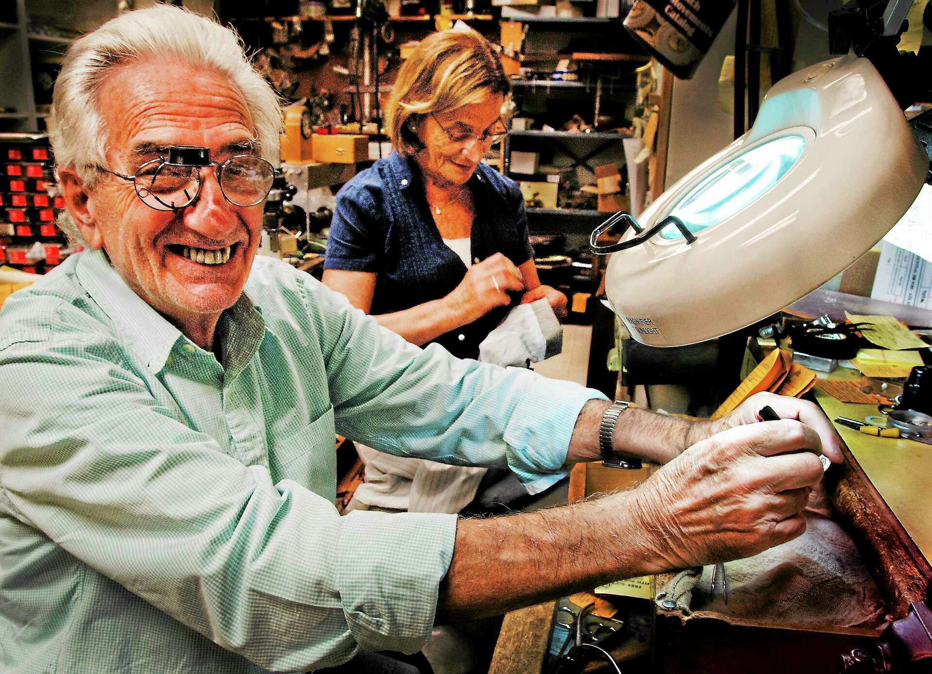 Clock repairman, seamstress couple spend days working together in Hamden