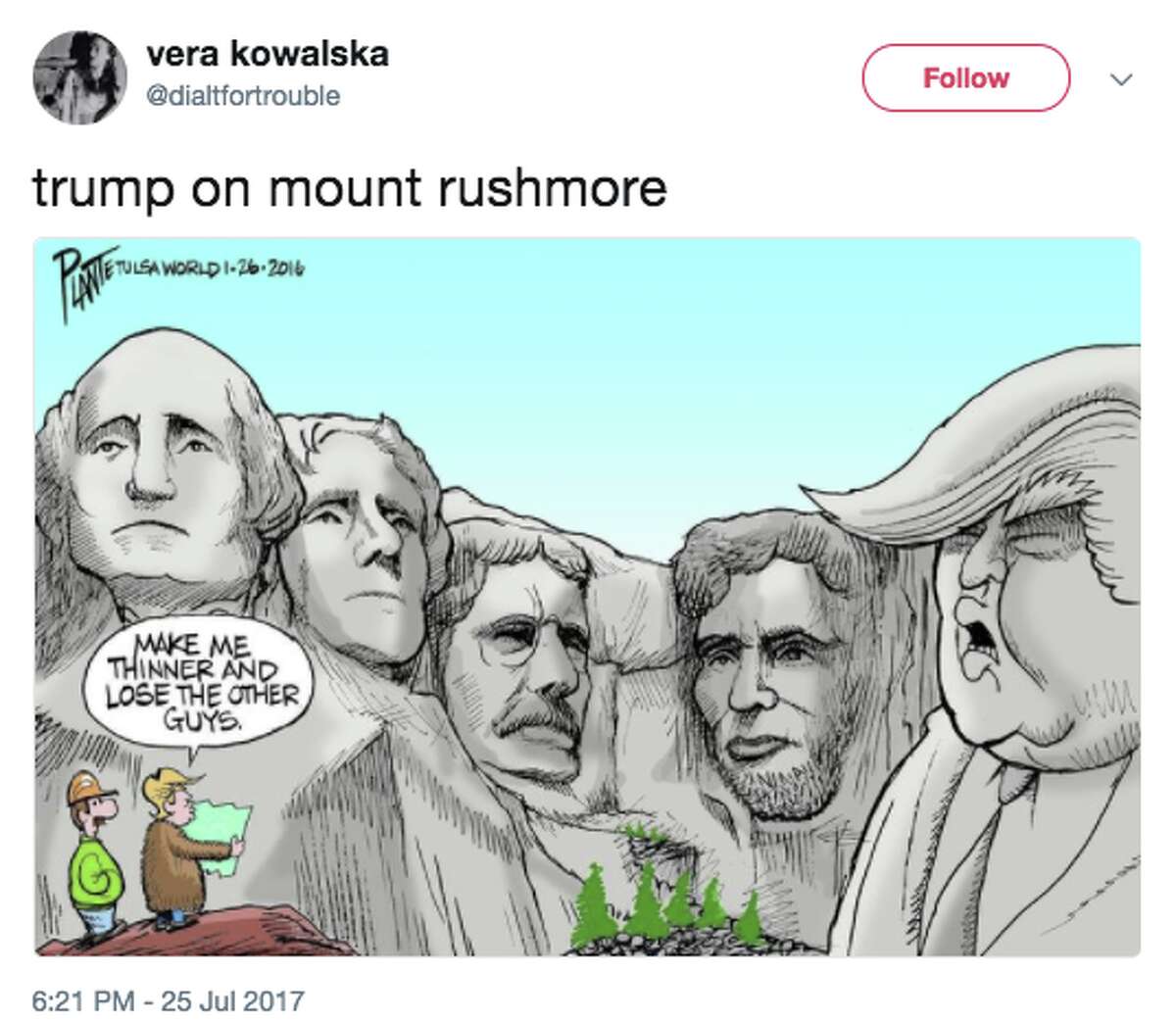 Twitter responds to Donald Trump's joke about being added to Mount Rushmore