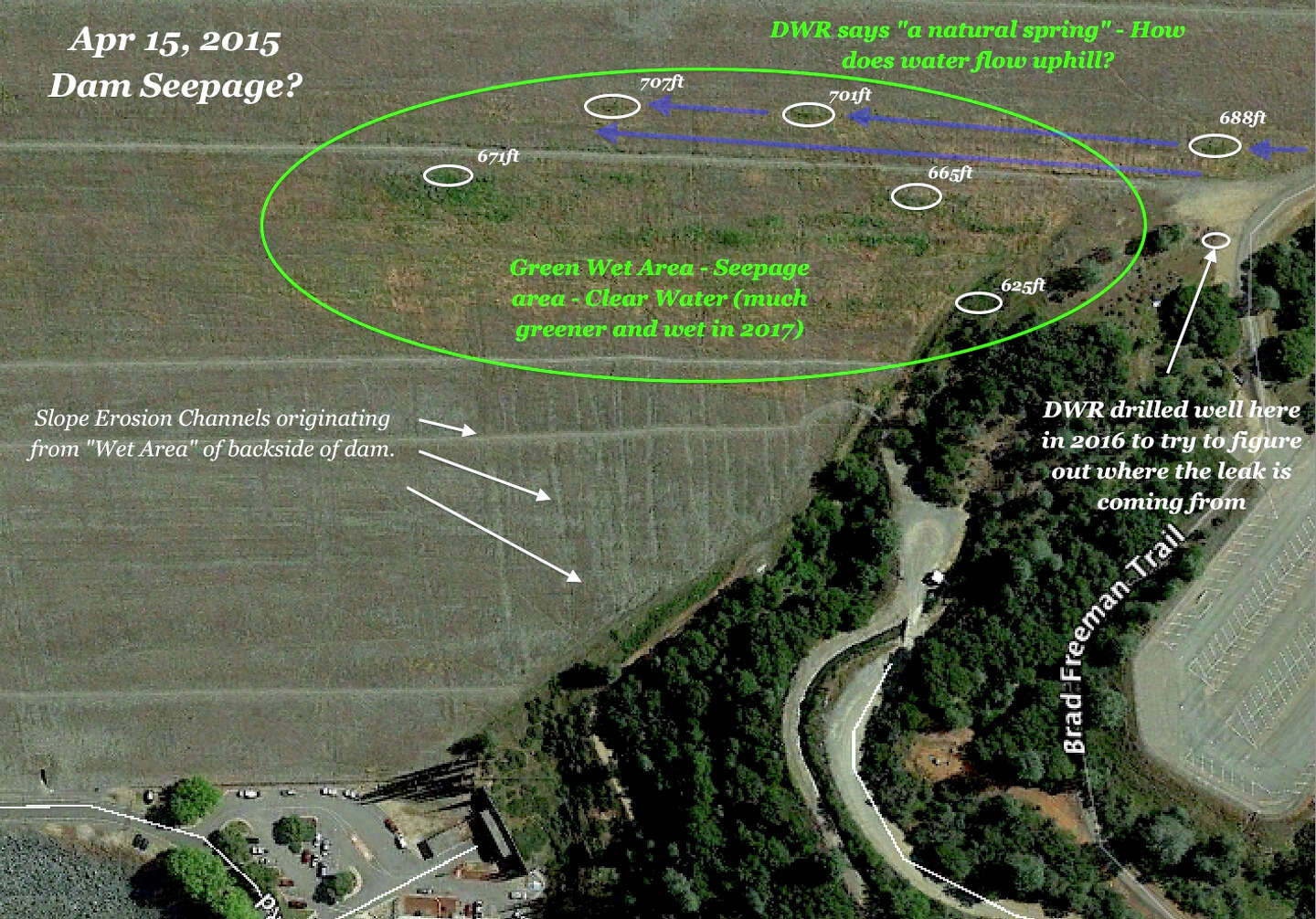 'Green spots' on Oroville Dam raise concern that a leak could lead to a ...