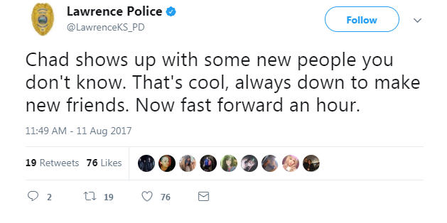 The Lawrence, Kansas police department Twitter account is on fire